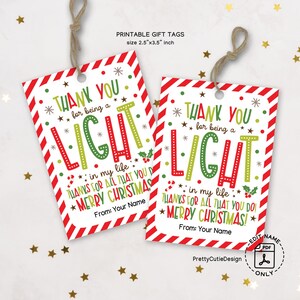 Candle Christmas Gift Tags Printable, Thank You for Being a Light in My ...