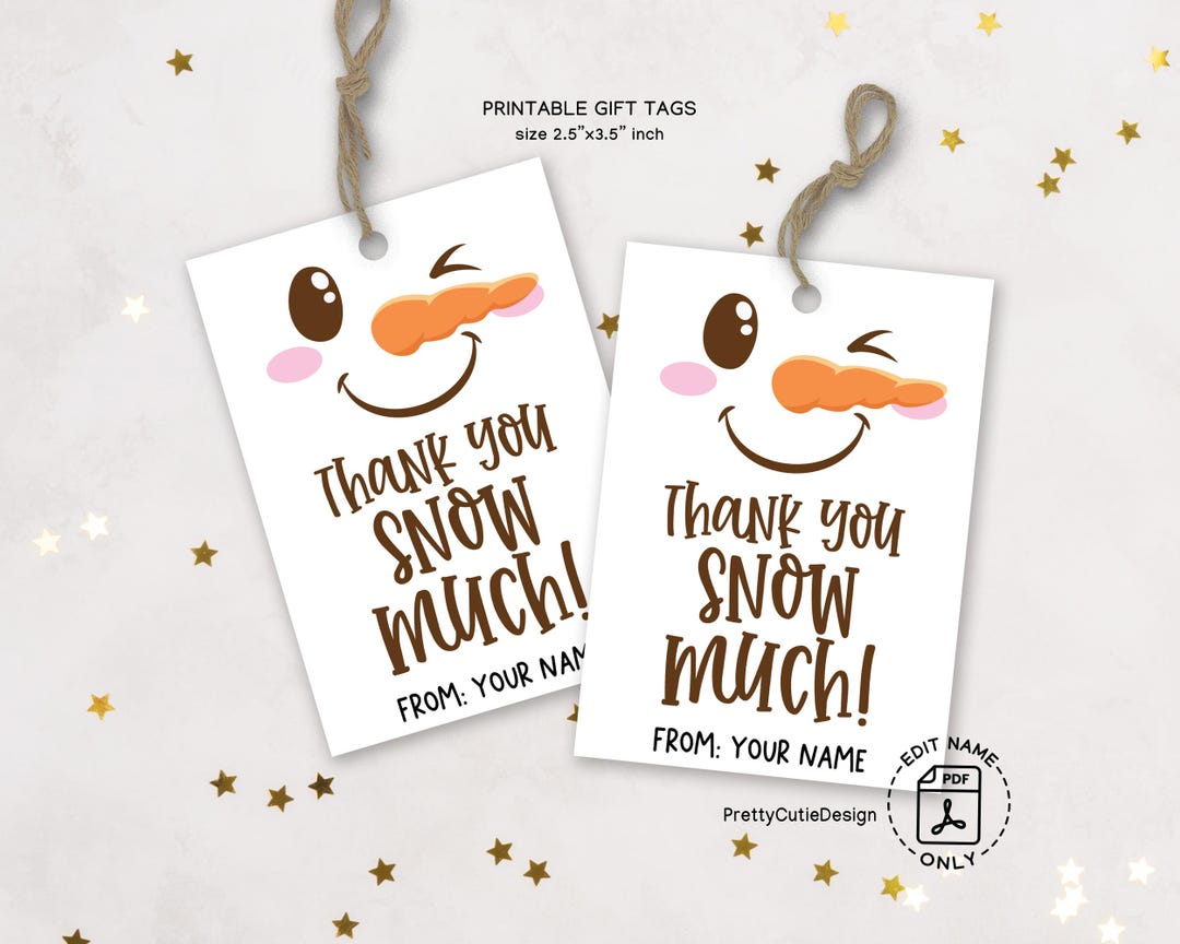 Thank You Snow Much Gift Tag, Snowman Cookie Tag Thank You, Winter ...