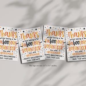 Printable Halloween Gift Tags, Thanks for Being a Faboolous Volunteer ...