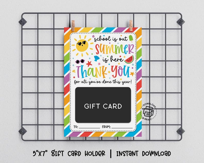 Last Day of School Gift Card Holder, Summer Thank You (printable) - Etsy