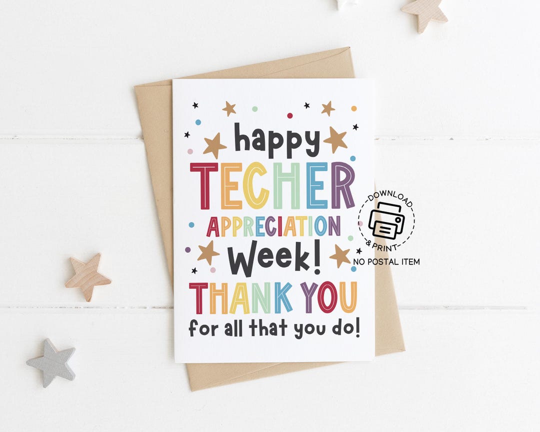 Printable Teacher Appreciation Week Card, Thank You Card for Teachers ...