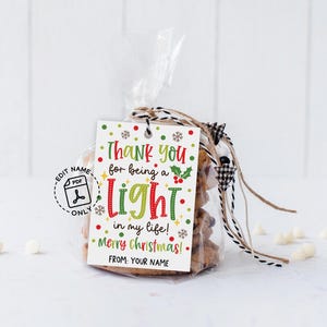 Christmas Candle Gift Tag Printable, Thank You for Being Light in My ...
