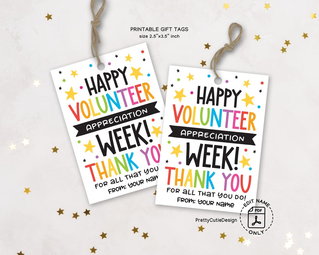 Volunteer Appreciation Gift Tags Printable, National School Volunteer ...