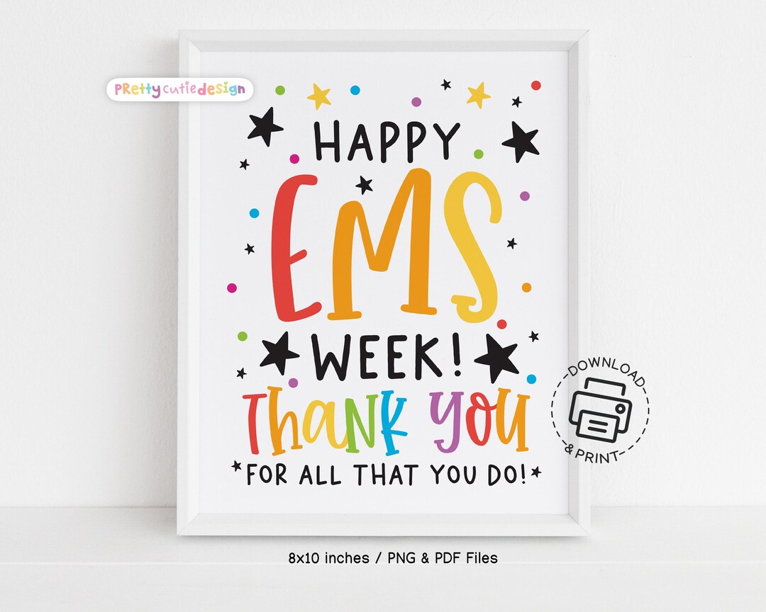 Happy EMS Week Printable Sign Rainbow Thank You Poster for EMT ...
