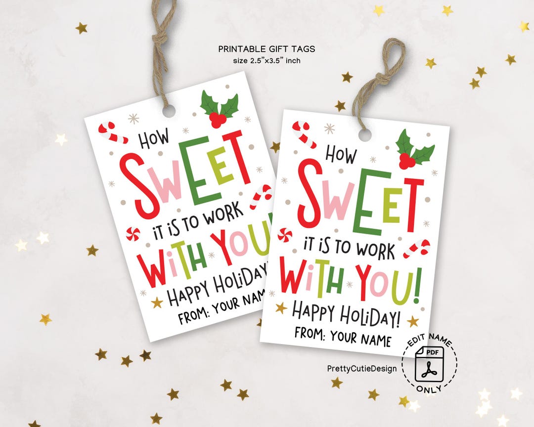 Christmas Coworker Gift Tags, Sweet to Work With You Printable, Holiday ...