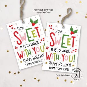 Christmas Coworker Gift Tags, Sweet to Work With You Printable, Holiday ...