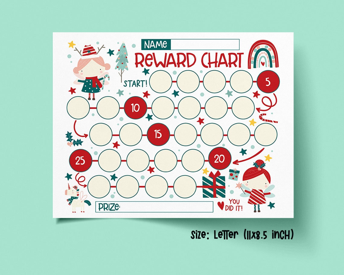 Christmas Reward Chart for Kids Girls Unicorn Holiday Magic - Etsy