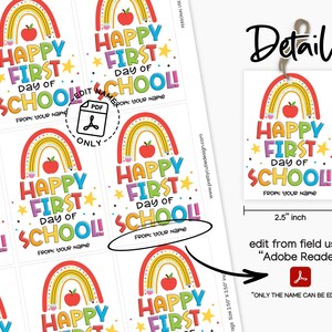 Rainbow First Day of School Gift Tags: Printable Favor Tags (PDF ...
