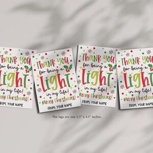 Christmas Candle Gift Tag Printable, Thank You for Being Light in My ...