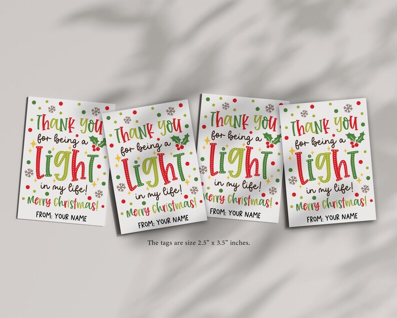Christmas Candle Gift Tags Printable, Light in My Life, Holiday Thank ...