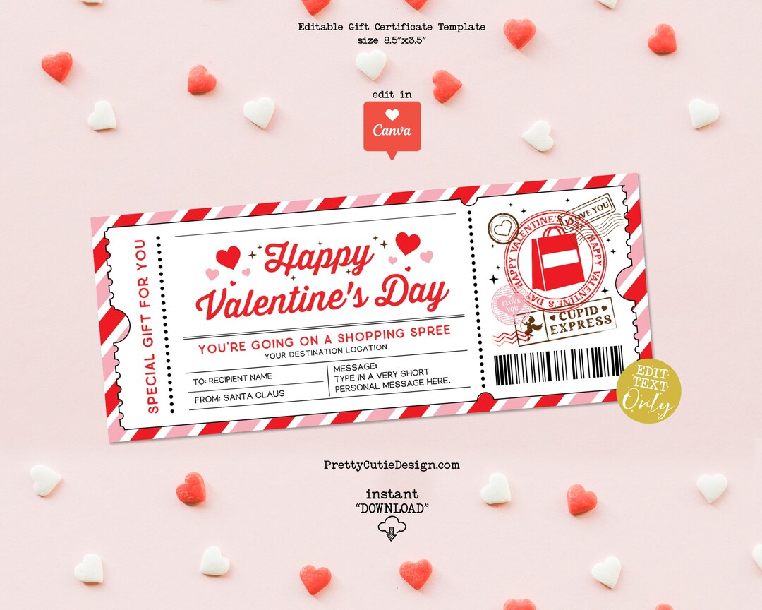 Editable Valentine's Day Shopping Spree Gift Certificate Template ...