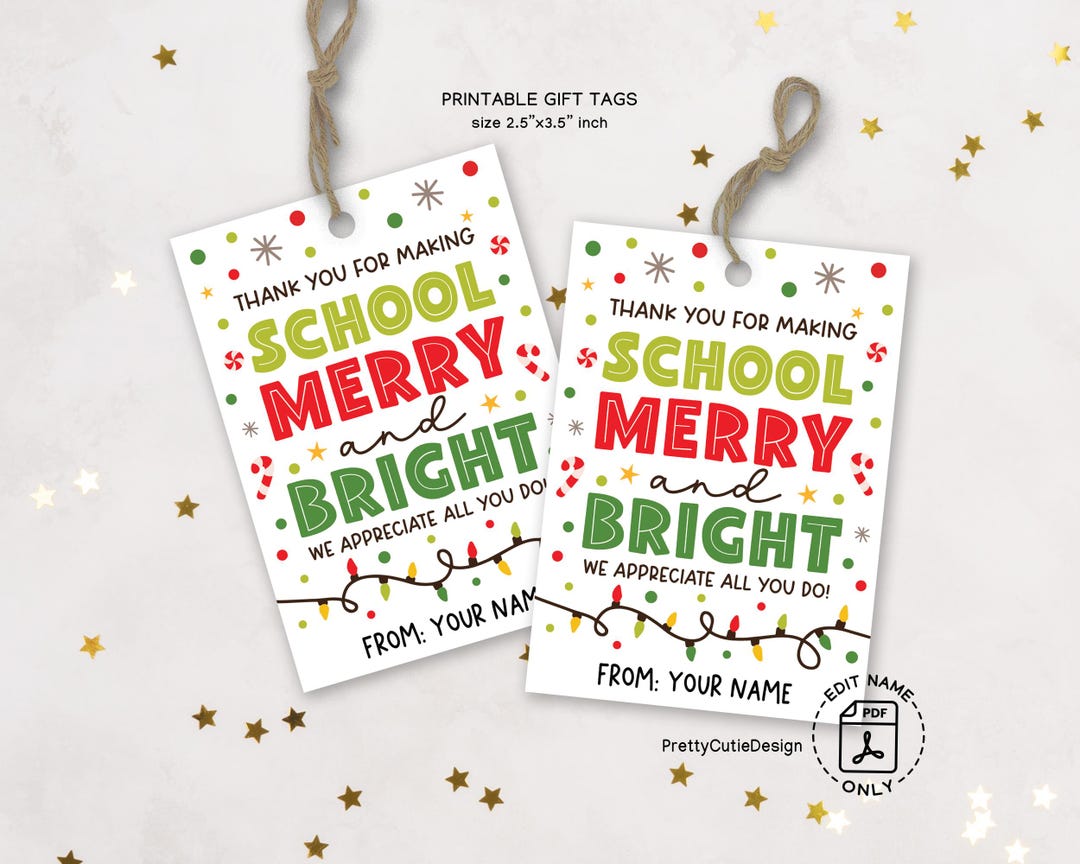 Christmas Teacher Gift Tags: School Staff Appreciation (digital ...