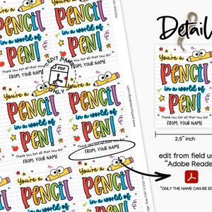 Teacher Appreciation Tags, Thank You Teacher Pencil Gift Tag, School ...