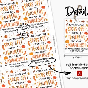 You Knock Our Socks off Thanksgiving Gift Tags Printable, Fall Sock ...