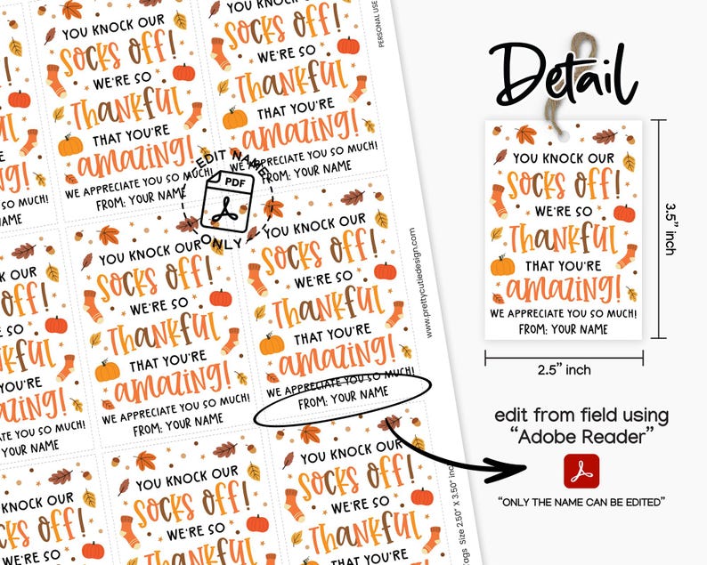 Thanksgiving Gift Tags Printable, Socks off Appreciation Tags for ...