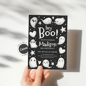 Editable Halloween Birthday Invitation Template, Cute Ghost Party ...