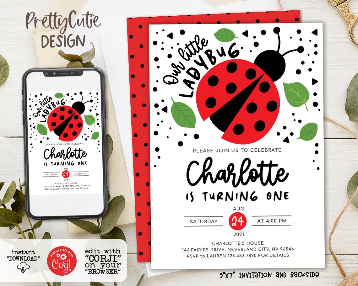 Ladybug First Birthday Invitation for Girl Baby Girl First - Etsy