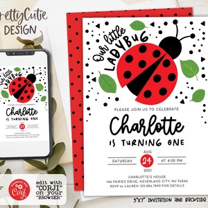 Ladybug First Birthday Invitation for Girl, Baby Girl First Birthday ...