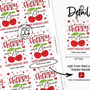 Printable Valentine Day Gift Tag, Cherry Valentine Gift Tag, Classroom ...