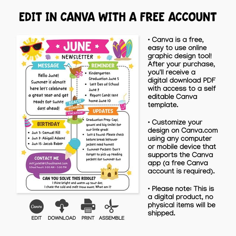 Editable Monthly Classroom Newsletter Template: Canva Printable (8.5x11 ...