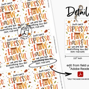 Thanksgiving Gift Tags Printable, Thankful Espresso Coffee Thank You ...
