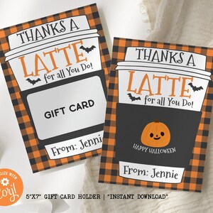 Thanks a Latte for All You Do Coffee Gift Card Pumpkin Cute - Etsy