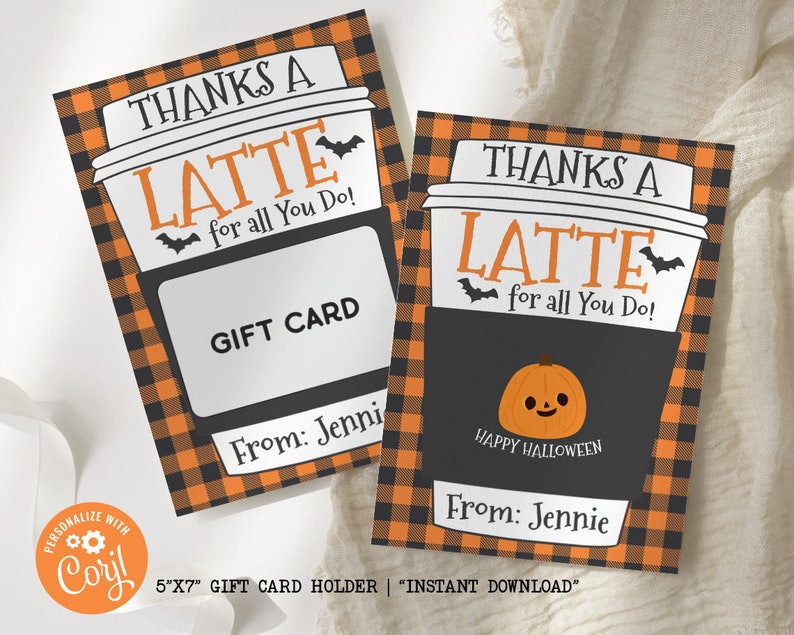 Thanks a Latte for All You Do Coffee Gift Card Pumpkin Cute - Etsy