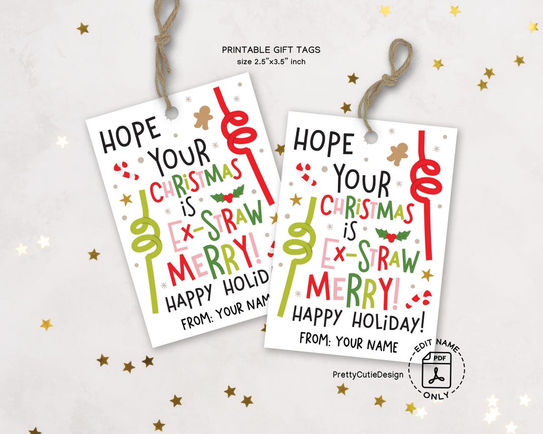 Christmas Gift Tags, Ex-straw Merry Printable, Spiral Drink Labels ...