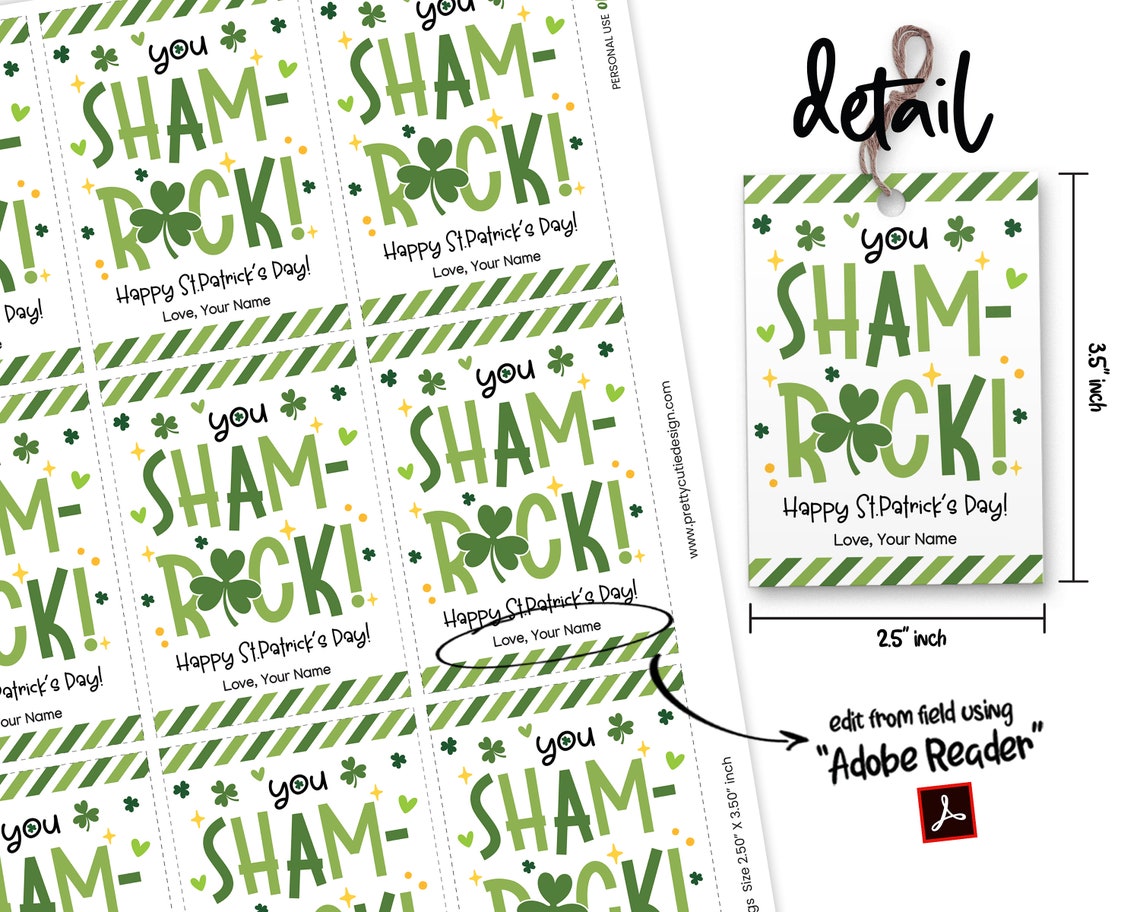 St Patricks Day Printable Tags, You Shamrock Gift Tag, Kids St Patricks ...