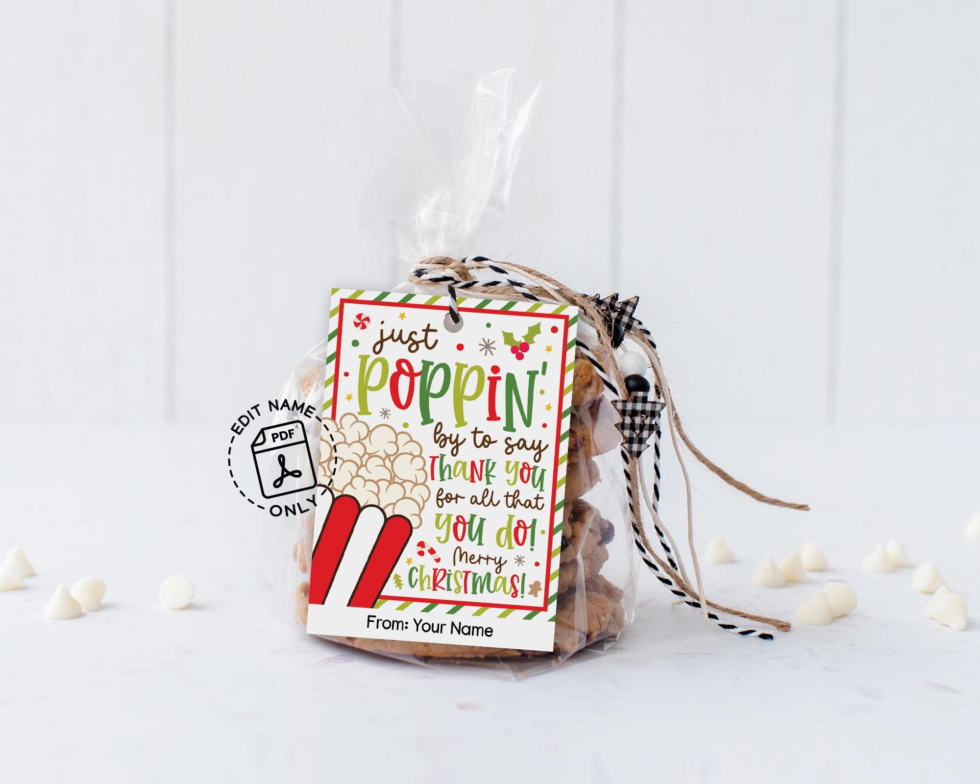 Christmas Gift Tags Printable, Popcorn Theme, Just Poppin Thank You ...