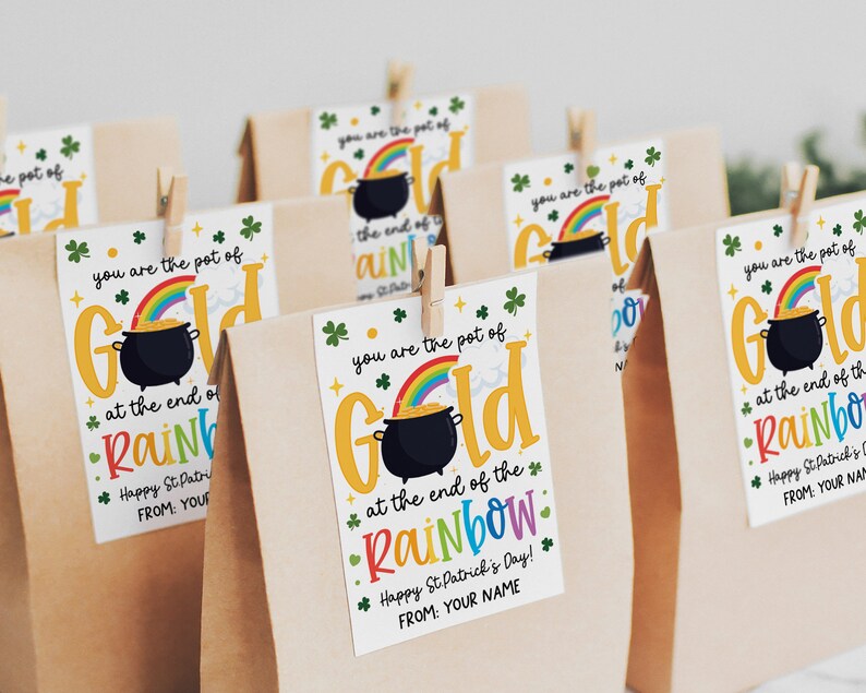 Printable St Patricks Day Tag, St Patrick Pot of Gold Tag, Rainbow St ...