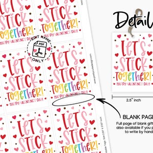 Let's Stick Together Valentine Tag, Classroom Valentine Stickers Gift ...