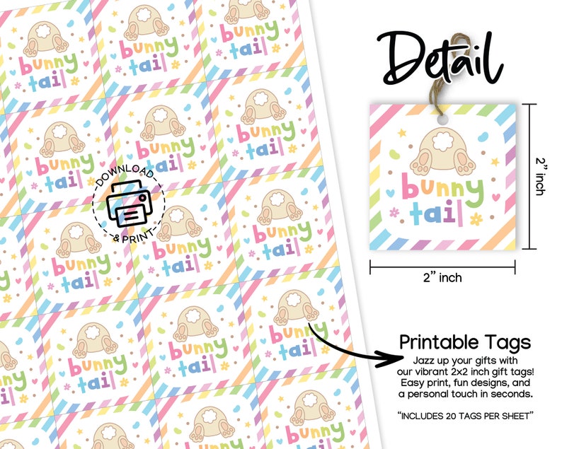 Bunny Tail Easter Gift Tags, Printable Cookie Favor Stickers (digital ...