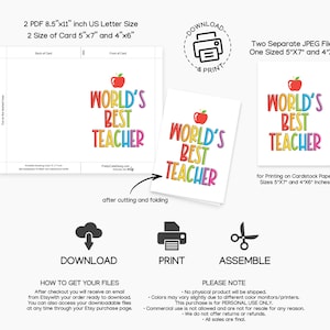 Worlds Best Teacher Appreciation Card, Teacher Thank You Card Printable ...