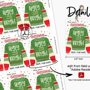 Ugly Sweater Christmas Gift Tags, Holiday Party Favor Tags (instant ...
