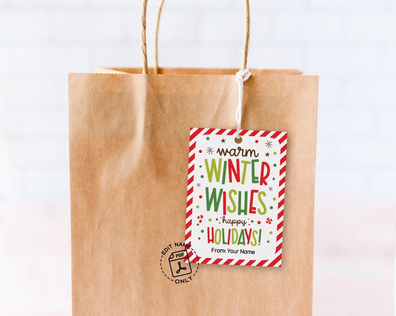 Winter Wishes Gift Tags Printable, Warm Holiday Favor Labels, Christmas ...