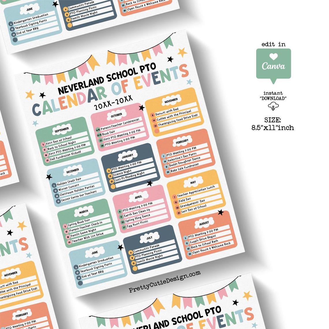 Editable School Calendar Template: PTA PTO Events Planner (canva ...