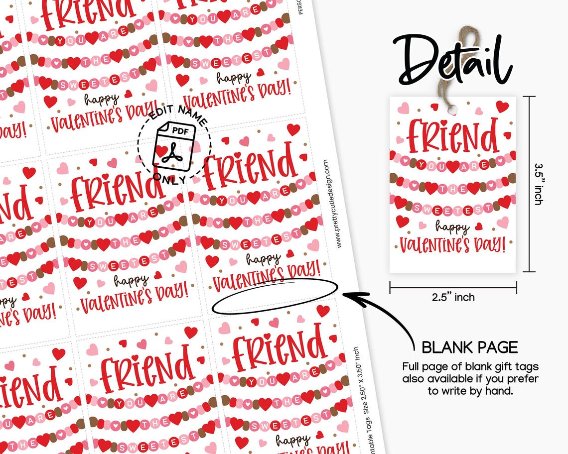 Friend Valentine Gift Tag Printable, You Are the Sweetest, Treat Bag ...