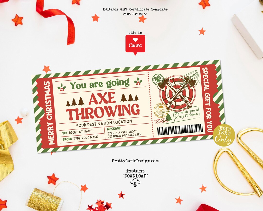 Axe Throwing Christmas Gift Certificate Template Printable, Editable ...