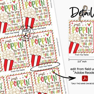 Poppin' by to Say Thank You Gift Tags, Christmas Popcorn Hang Tags ...