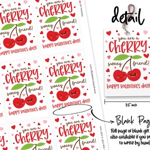 Printable Valentine Day Gift Tag, Cherry Valentine Gift Tag, Classroom ...