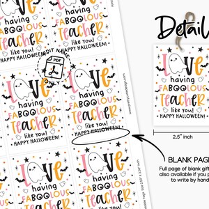 Teacher Halloween Gift Tags Printable, Love Having a Faboolous Teacher ...