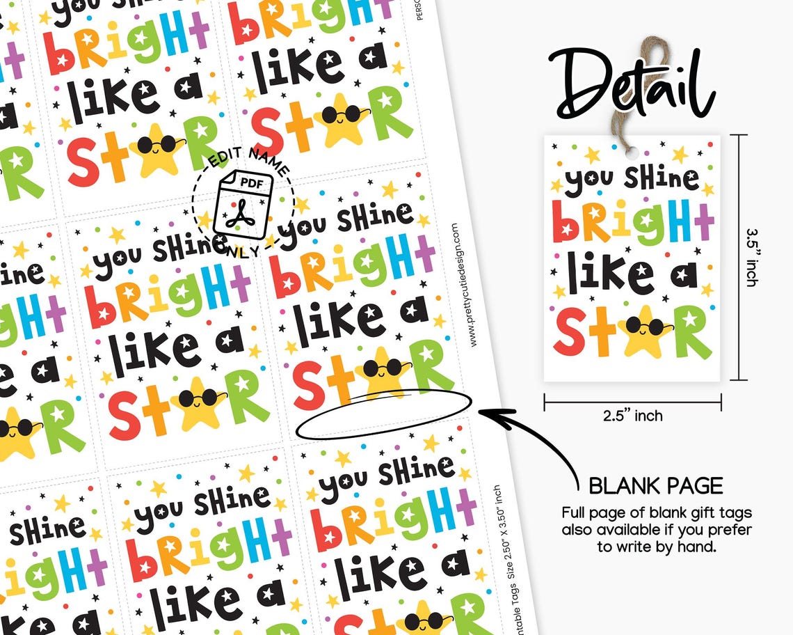 Shining Star Gift Tags: End of Year Student Rewards (PDF) - Etsy