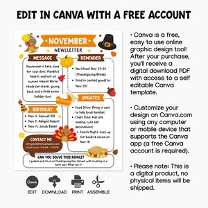 November Classroom Newsletter Template: Editable Thanksgiving Flyer ...