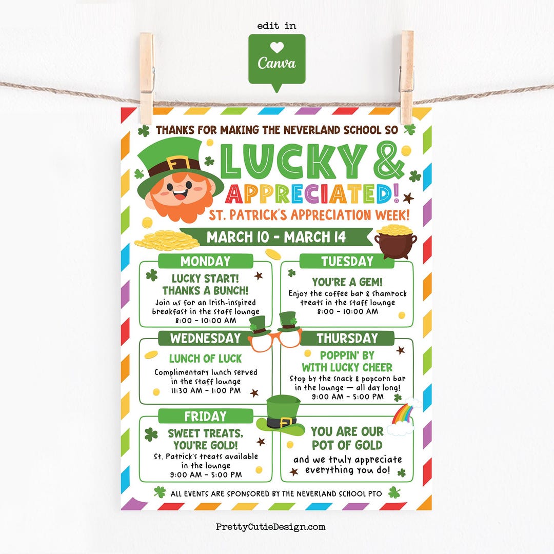 St Patricks Appreciation Week Flyer, Lucky and Appreciated Staff ...