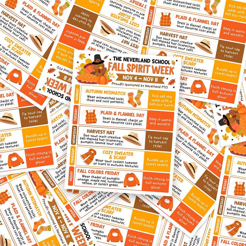 Fall Spirit Week Flyer Template: School Theme Week Schedule, Editable ...