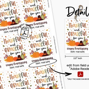 Thanksgiving Gift Tags Printable, Thankful Grateful for You, Fall Thank ...