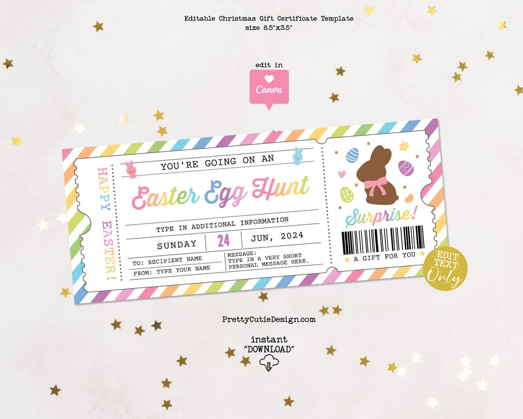 Easter Egg Hunt Certificate Template, Printable Easter Surprise Gift ...