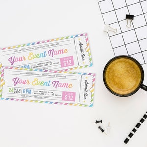 Editable Event Ticket Template, School Fundraiser Rainbow Pastel ...
