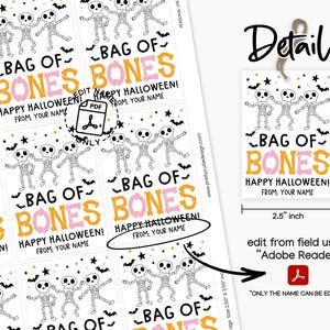 Halloween Bag of Bones Gift Tags, Skeleton Favor Tags (digital Download ...